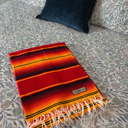 Red Mexican Serape Falsa Blanket. Striped Authentic Mexican Blanket ...