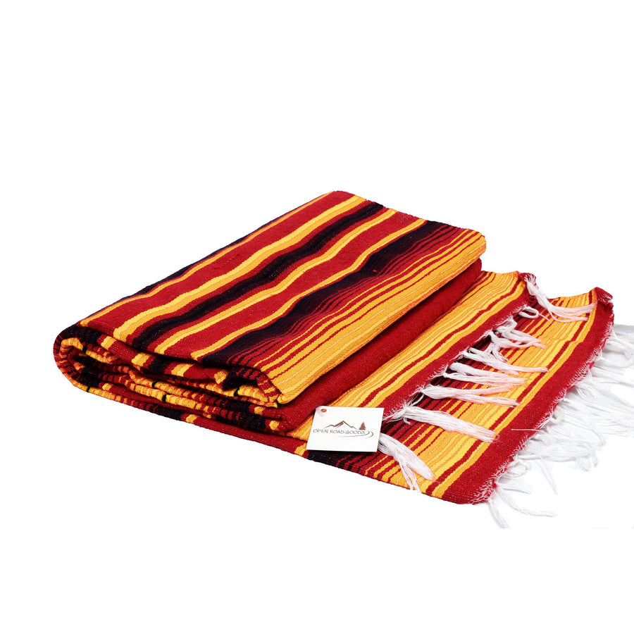 Red Mexican Serape Falsa Blanket. Striped Authentic Mexican Blanket ...