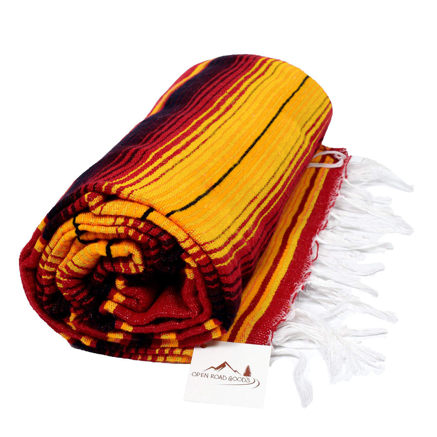 Red Mexican Serape Falsa Blanket. Striped Authentic Mexican Blanket ...
